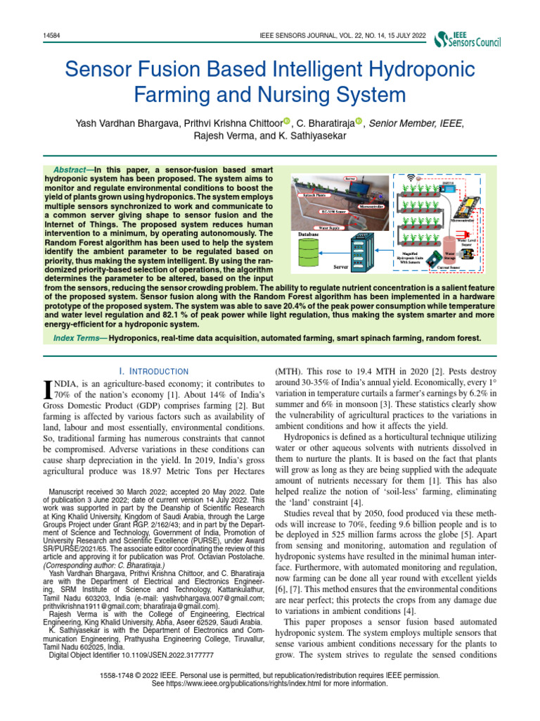 Sensor Fusion Based Intelligent Hydroponic Farming and Nursing System | PDF