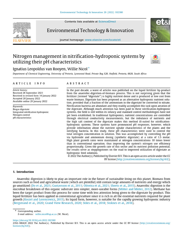 Nitrogen Management in Nitrification-Hydroponic Systems by Utilizing ...