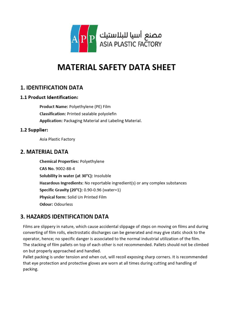 MSDS - PE Films | PDF