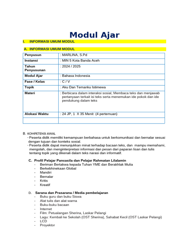BAB 1 - MA B Indo Kls 5 SMT 1 | PDF