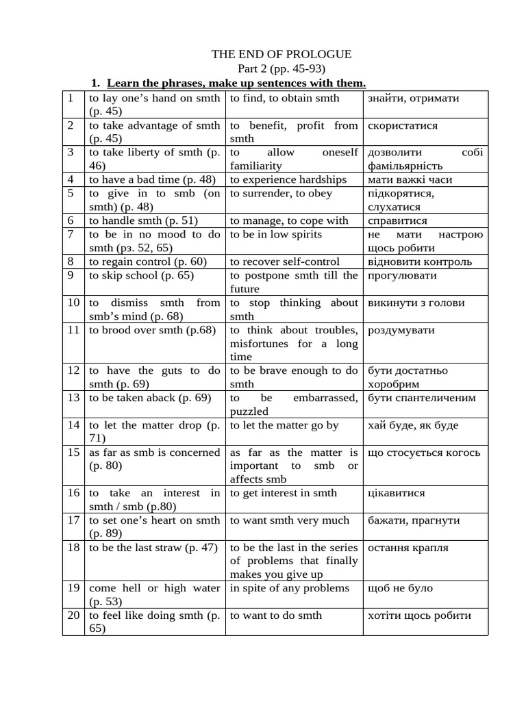 The End of Prologue. Home Reading Part 2 | PDF