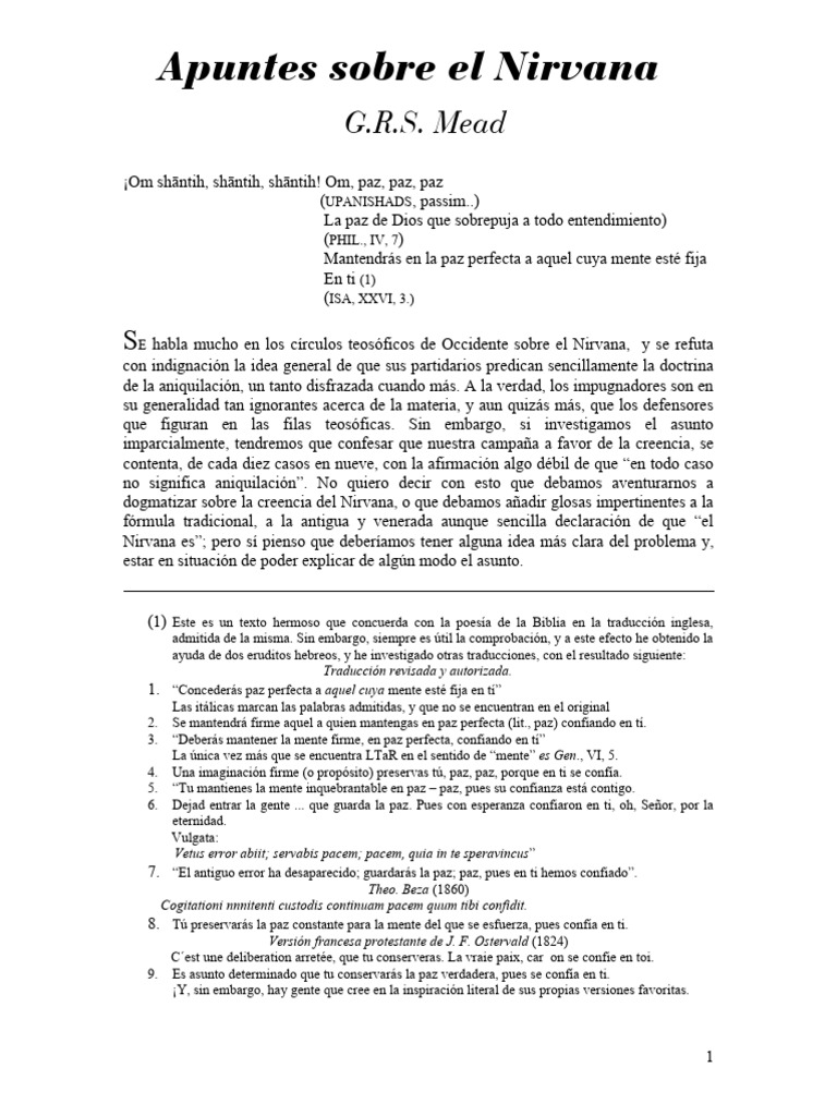 (G.R.S. Mead) - Apuntes Sobre El Nirvana | PDF