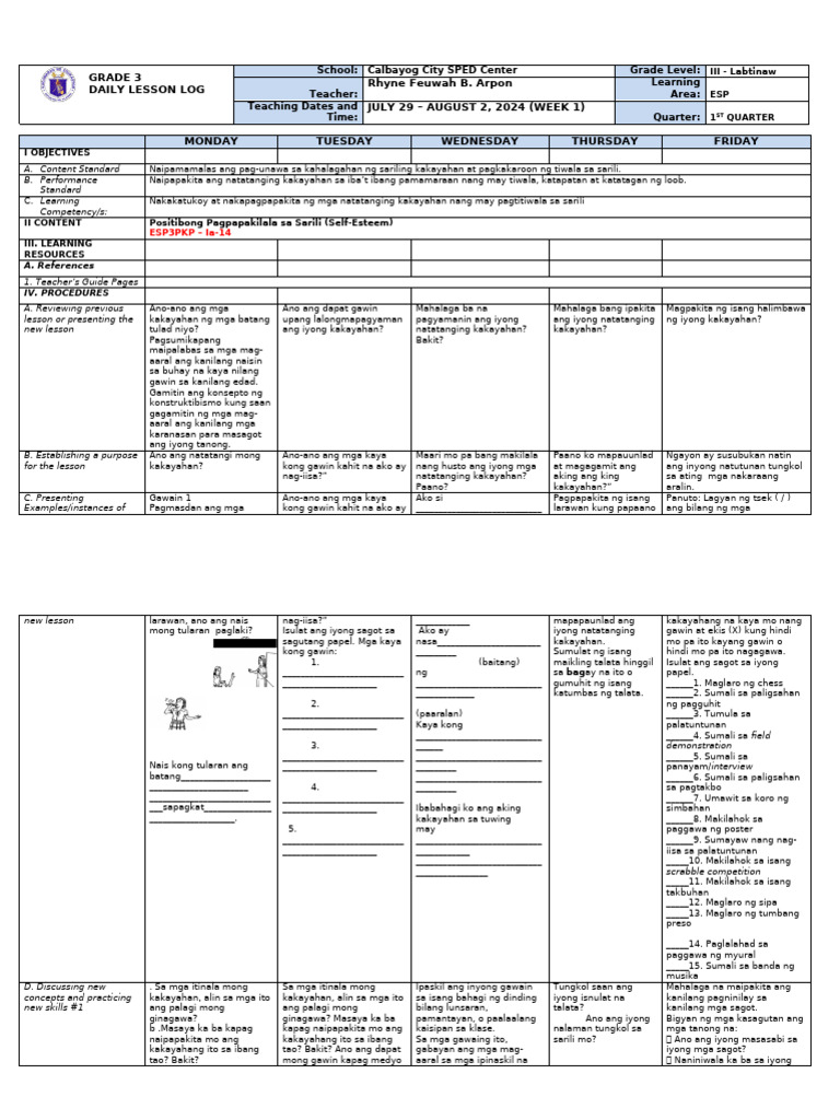 DLL - Esp 3 - Q1 - W1 | PDF