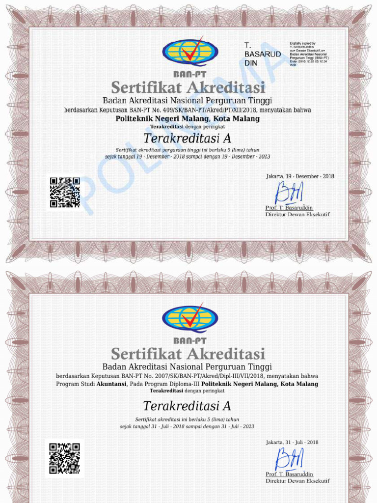 Sertifikat Akreditasi Perguruan Tinggi Dan Program Studi | PDF