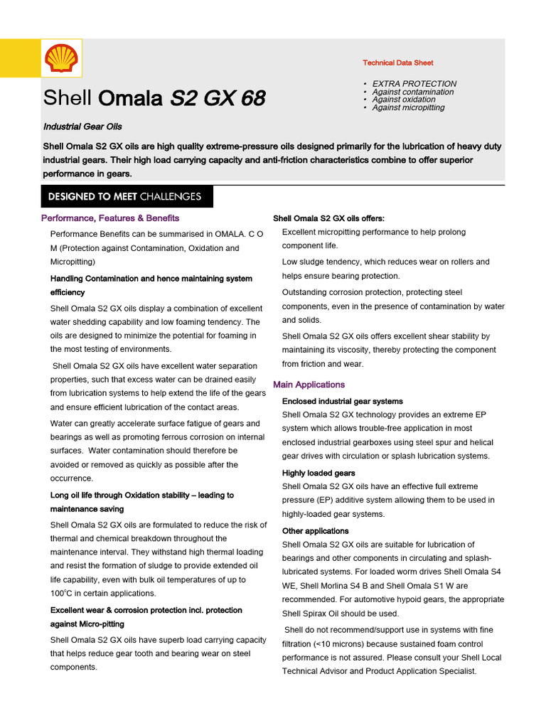 Shell Omala S2 GX 68: Performance, Features & Benefits | PDF