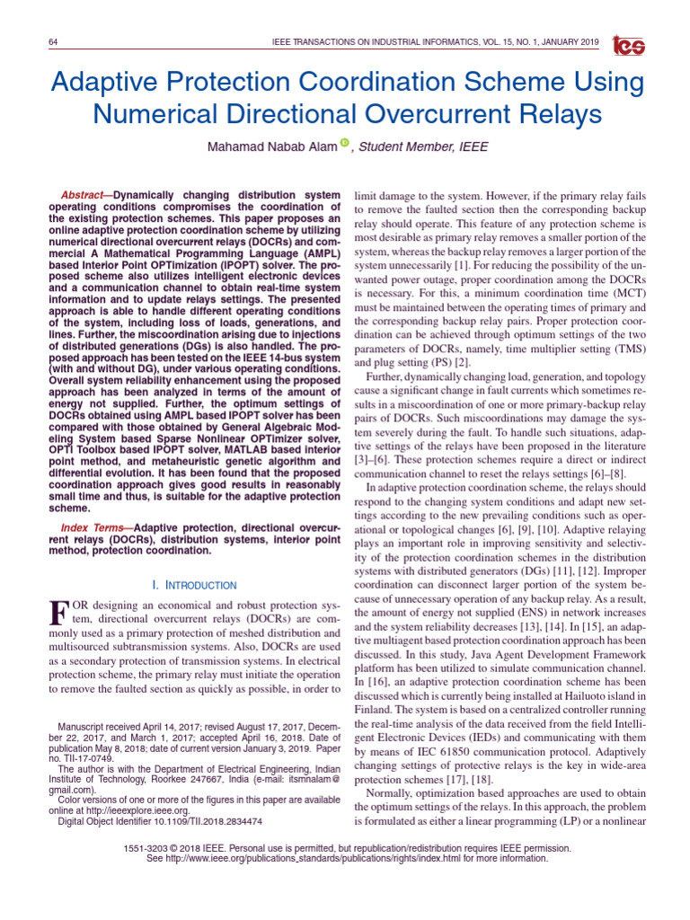 Adaptive Protection Coordination Scheme Using Numerical Directional