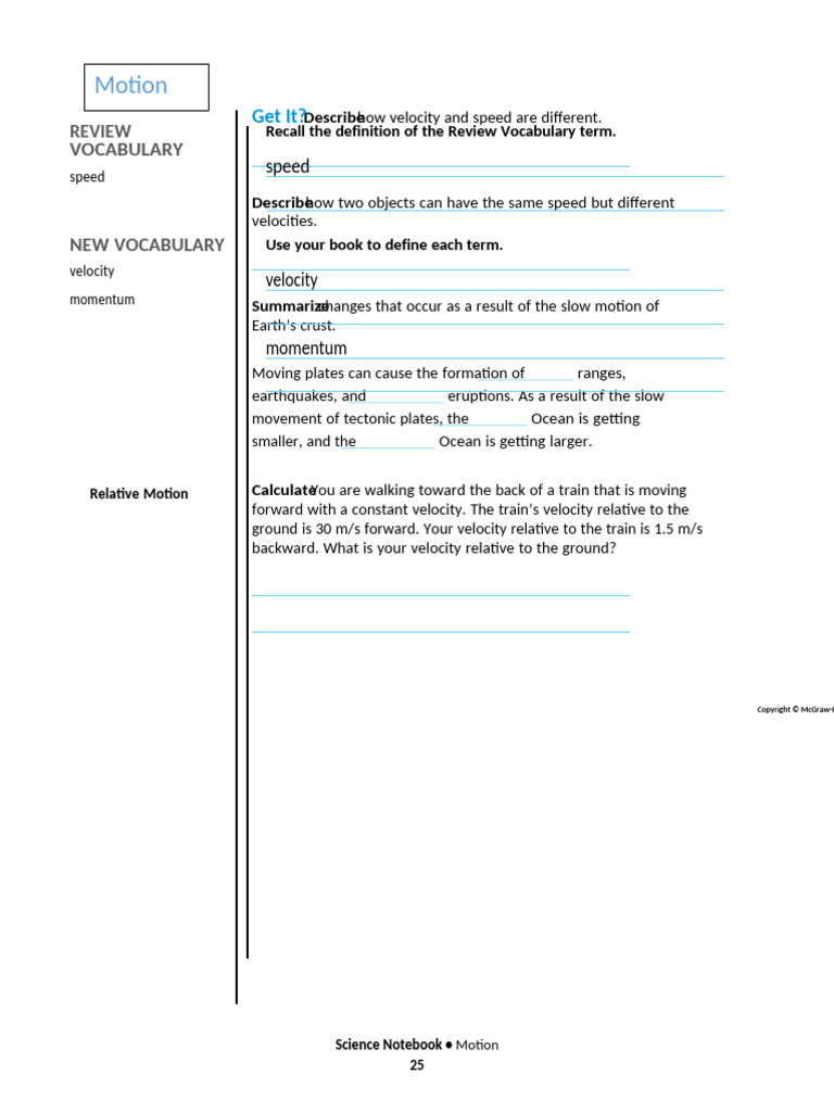 Assignment 3 Science Notebook - L2 Velocity and Momentum | PDF