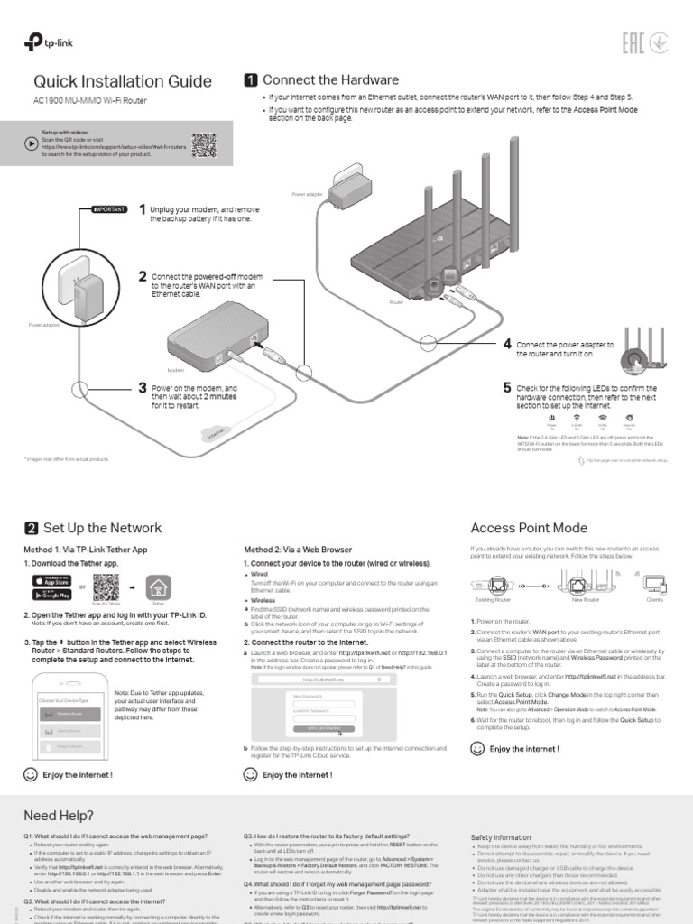Archer AC1900 (USW) - QIG - V1 | PDF | Wi Fi | Wireless Access Point