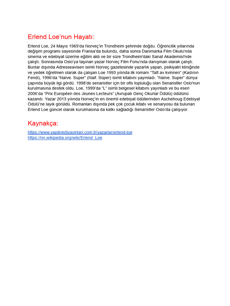 Erlend Loe'nun Hayatı | PDF