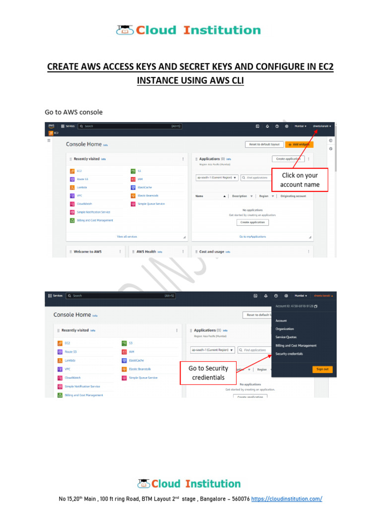 Create Aws Access Keys and Secret Keys and Configure in Ec2 Instance Using Aws Cli | PDF