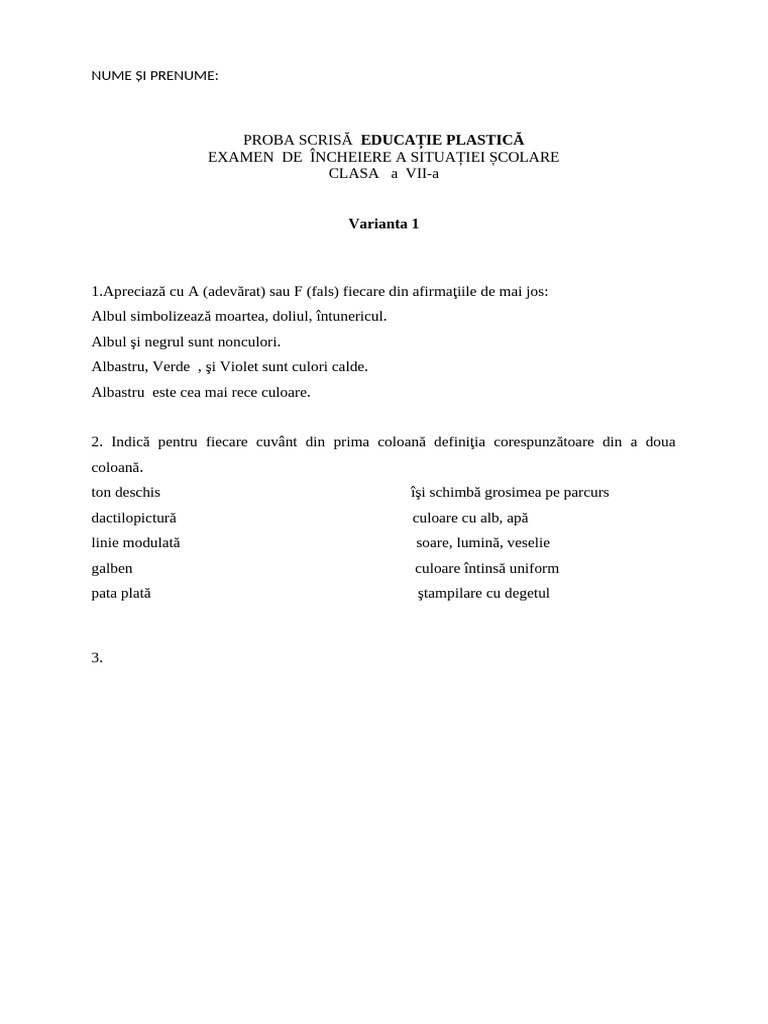 Educatie Plastica Subiecte | PDF