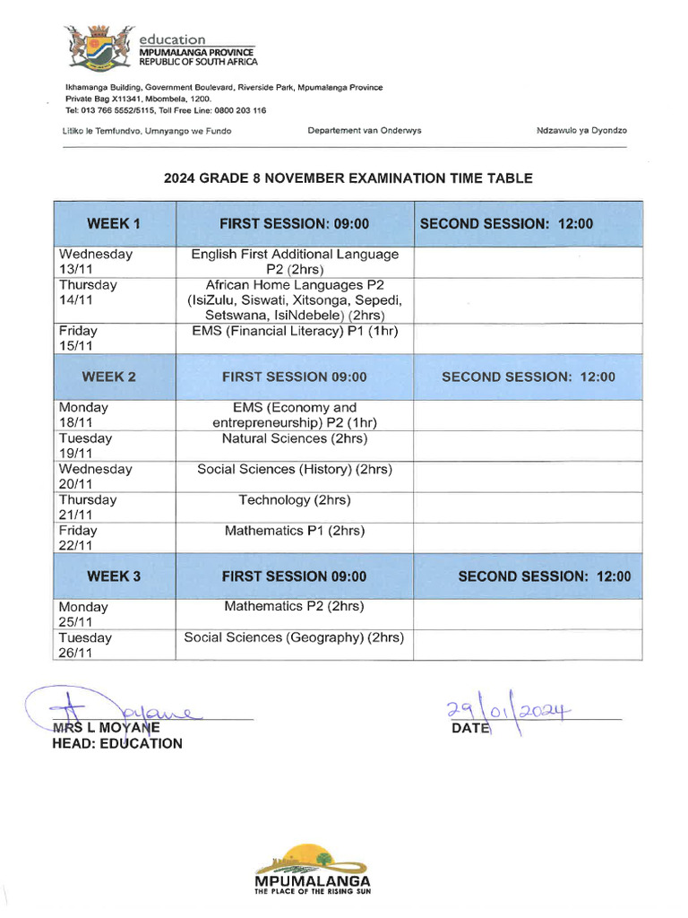 FINAL YEAR TIMETABLE | PDF