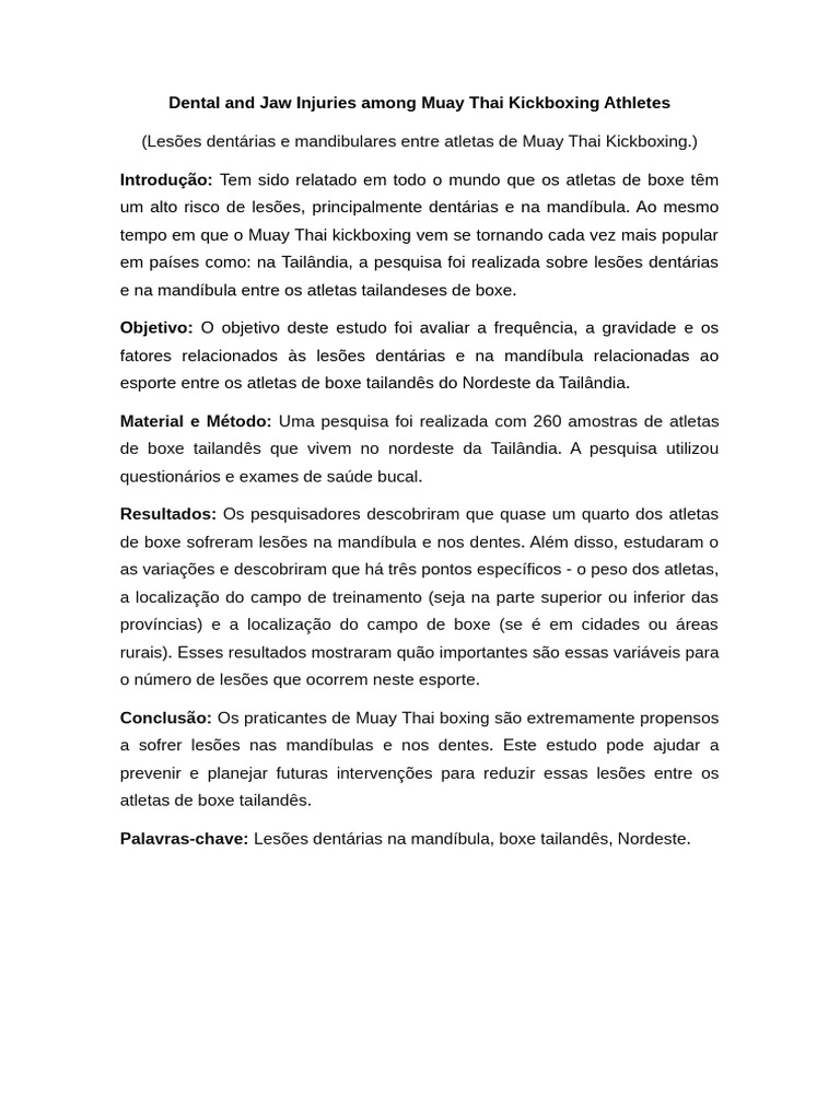 Dental and Jaw Injuries Among Muay Thai Kickboxing Athletes | PDF