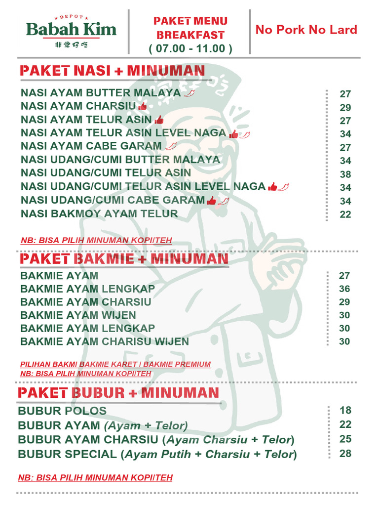 Menu Babah Kim Baru | PDF
