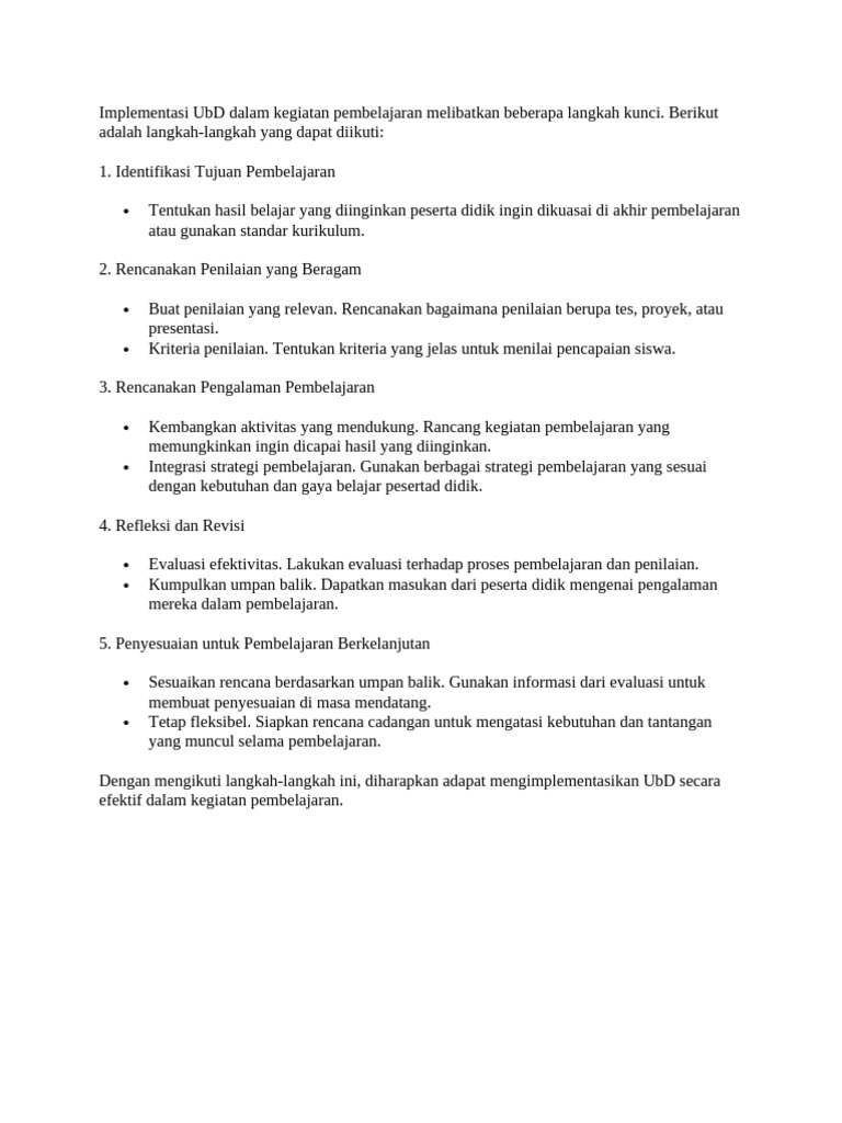 Implementasi UbD Dalam Kegiatan Pembelajaran Melibatkan Beberapa Langkah Kunci | PDF | Karier ...