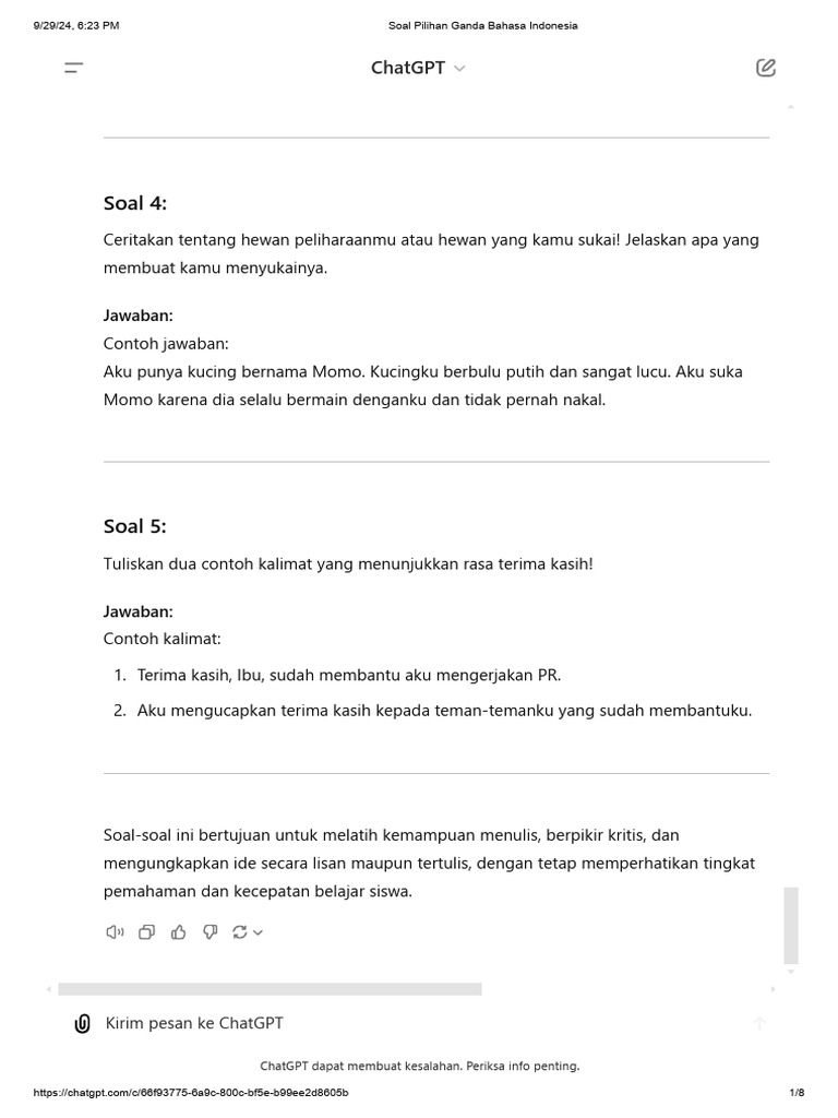 Soal Pilihan Esay Bahasa Indonesia | PDF