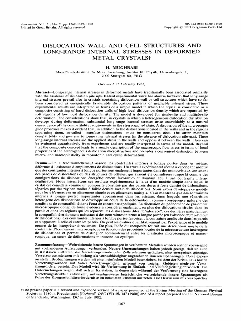 Dislocation Wall and Cell Structures and Long-Range Internal Stresses in Deformed Metal Crystals ...