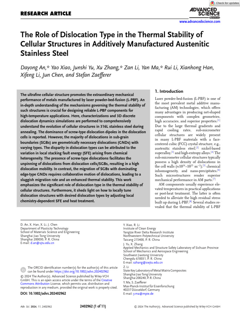 The Role of Dislocation Type in The Thermal Stability of Cellular ...