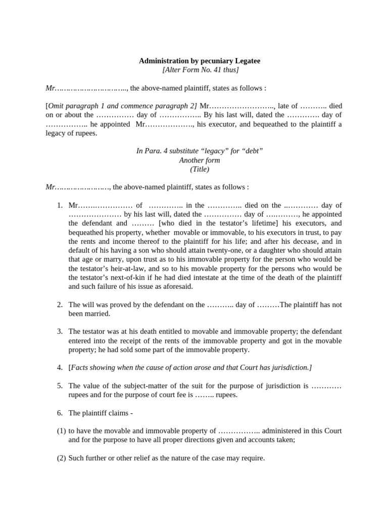 Administration by Pecuniary Legatee | PDF
