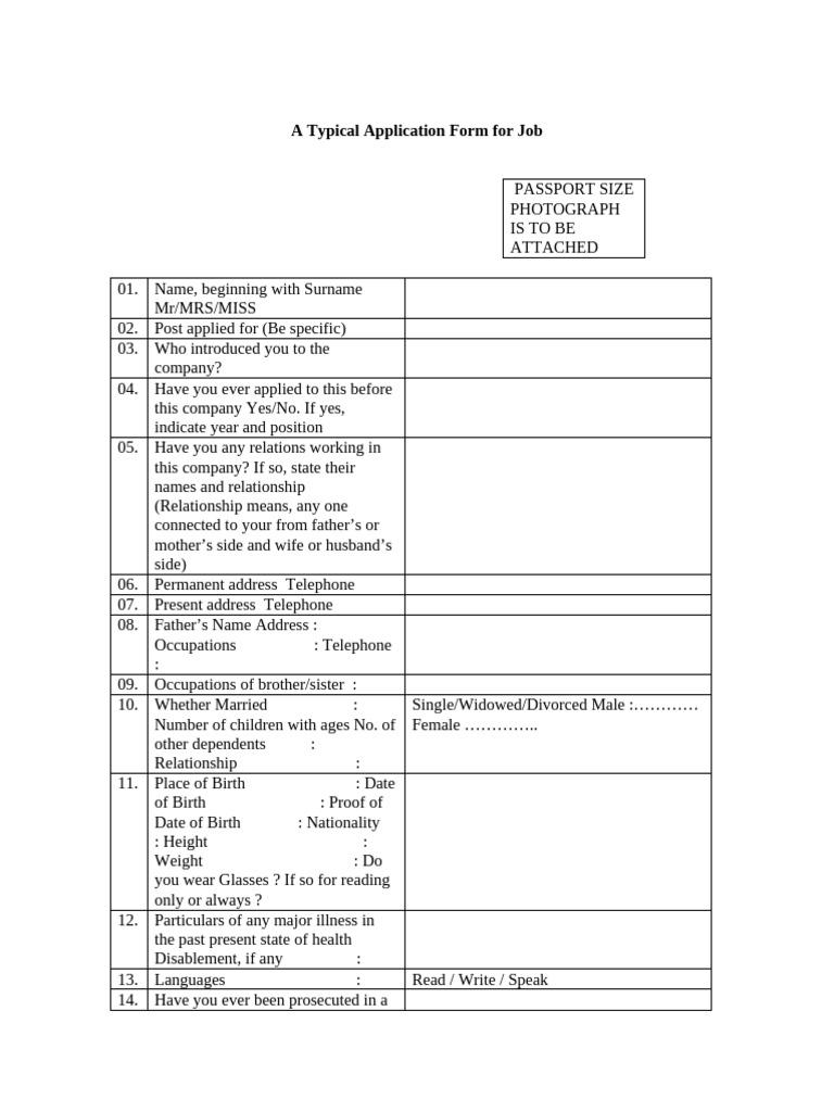 A Typical Application Form For Job | PDF