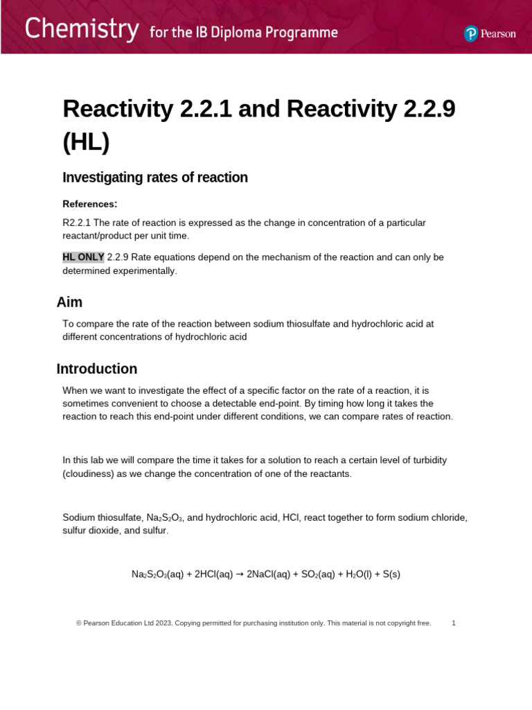 Reactivity - 2.2.1 and 2.2.9 - Investigating - Rates - Reaction | PDF