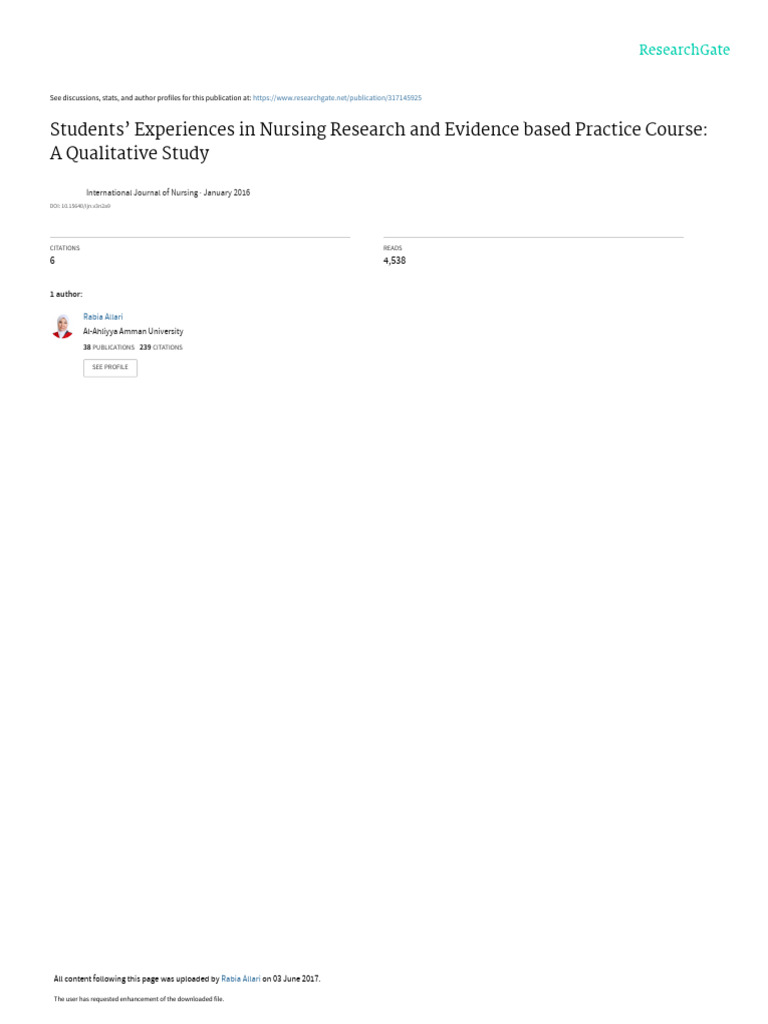 Students Experiences in Nursing Research and Evid | PDF
