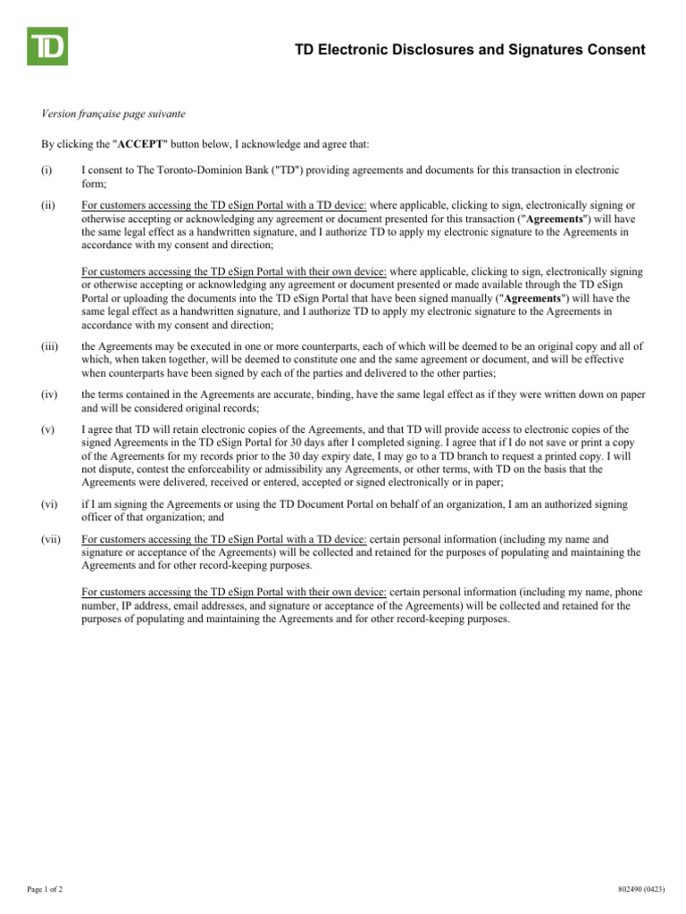 Electronic Disclosures and Signatures Consent | PDF