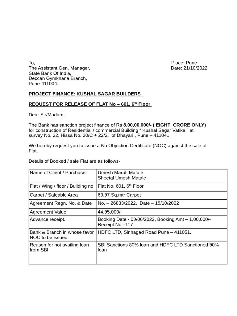 Builder Finance - NOC Format | PDF