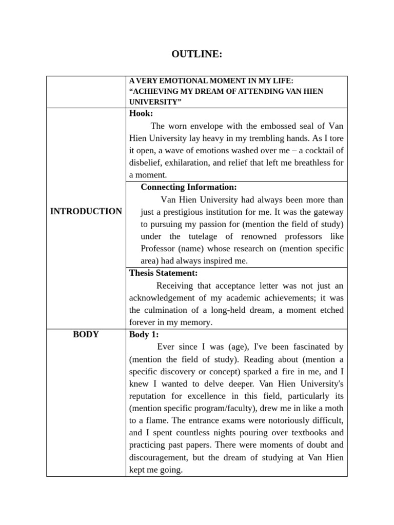 Outline - A Very Emotional Moment in My Life | PDF