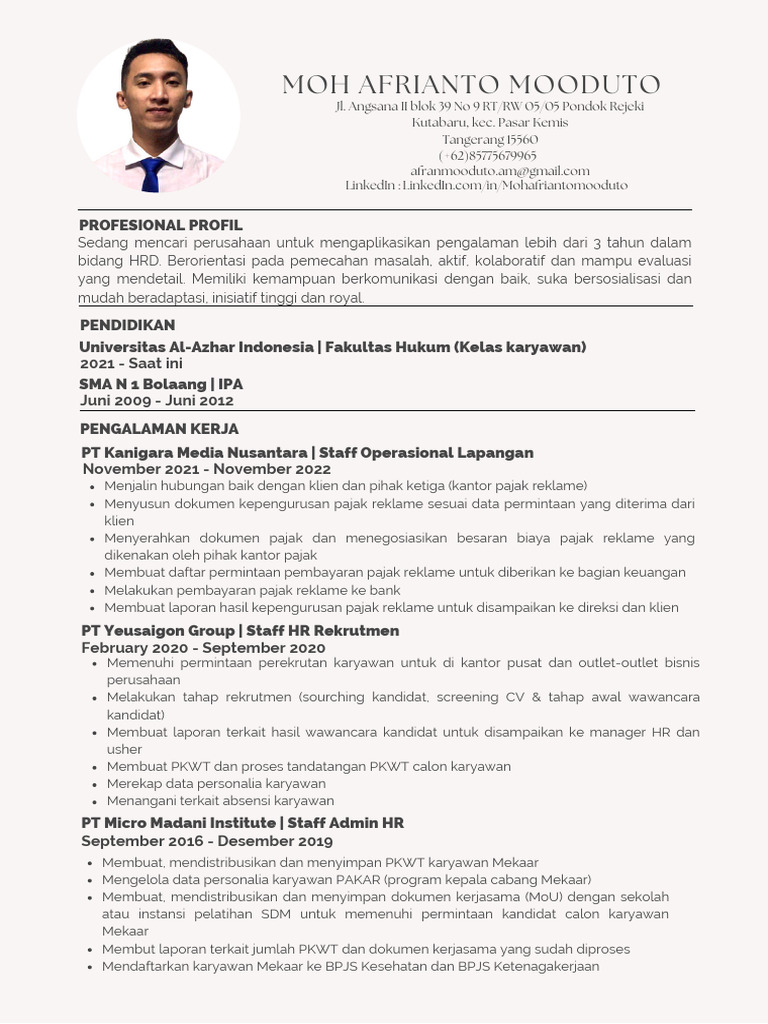 CV Moh Afrianto Mooduto | PDF