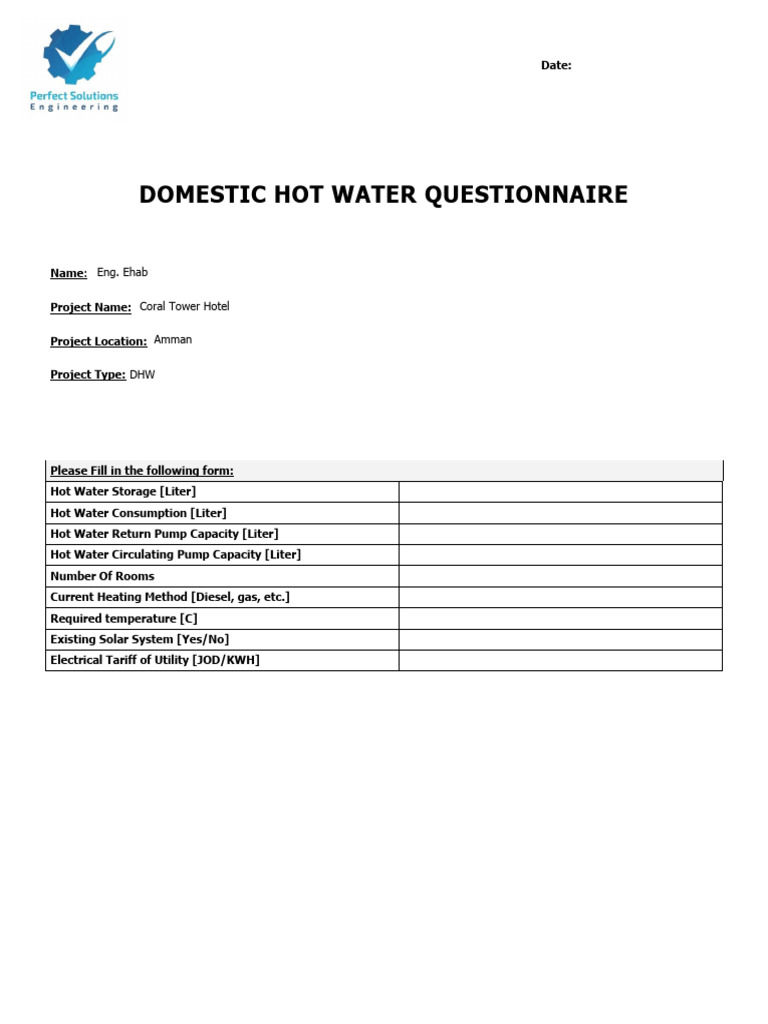 Domestic Hot Water Questionnaire | PDF