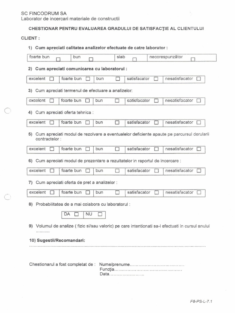 Chestionar Satisfactie Clienti | PDF