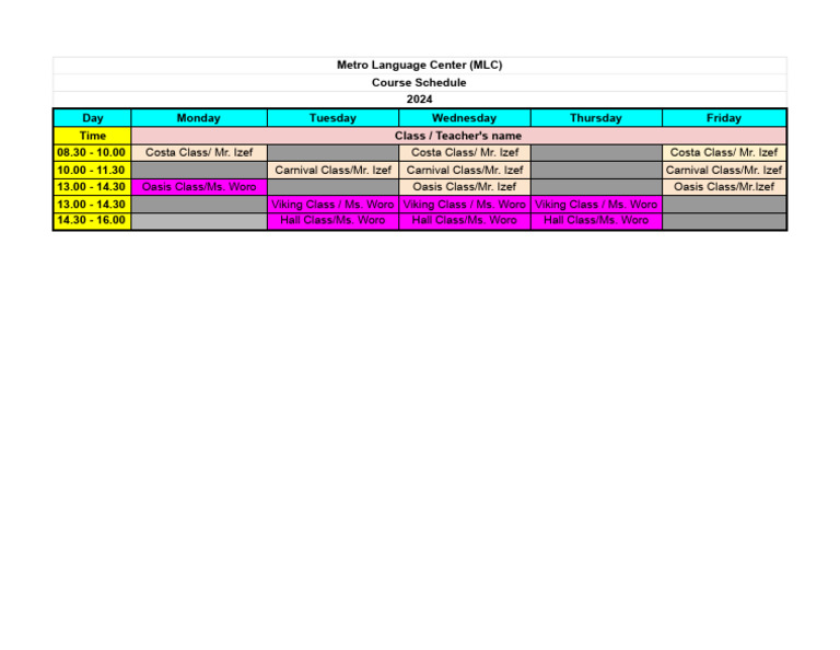 MLC Schedule 2024 - Sheet1 | PDF
