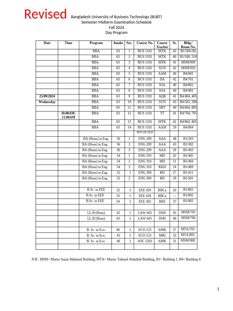 Semester Midterm Examination Schedule Fall 2024 - For Students2 | PDF