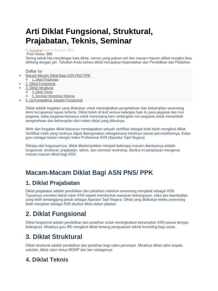Arti Diklat Fungsional | PDF