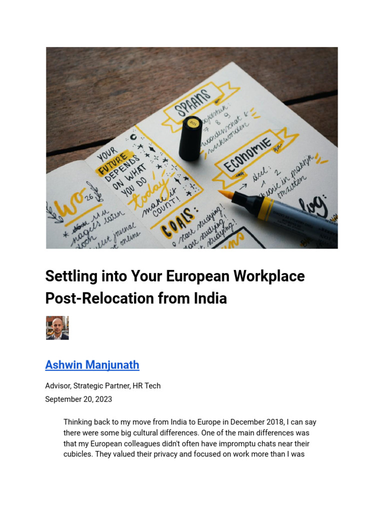 Settling into Your European Workplace Post-Relocation from India | PDF