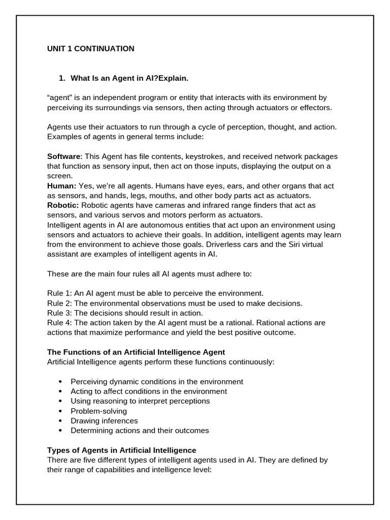 UNIT 1 CONTINUATION-I BSC AI | PDF