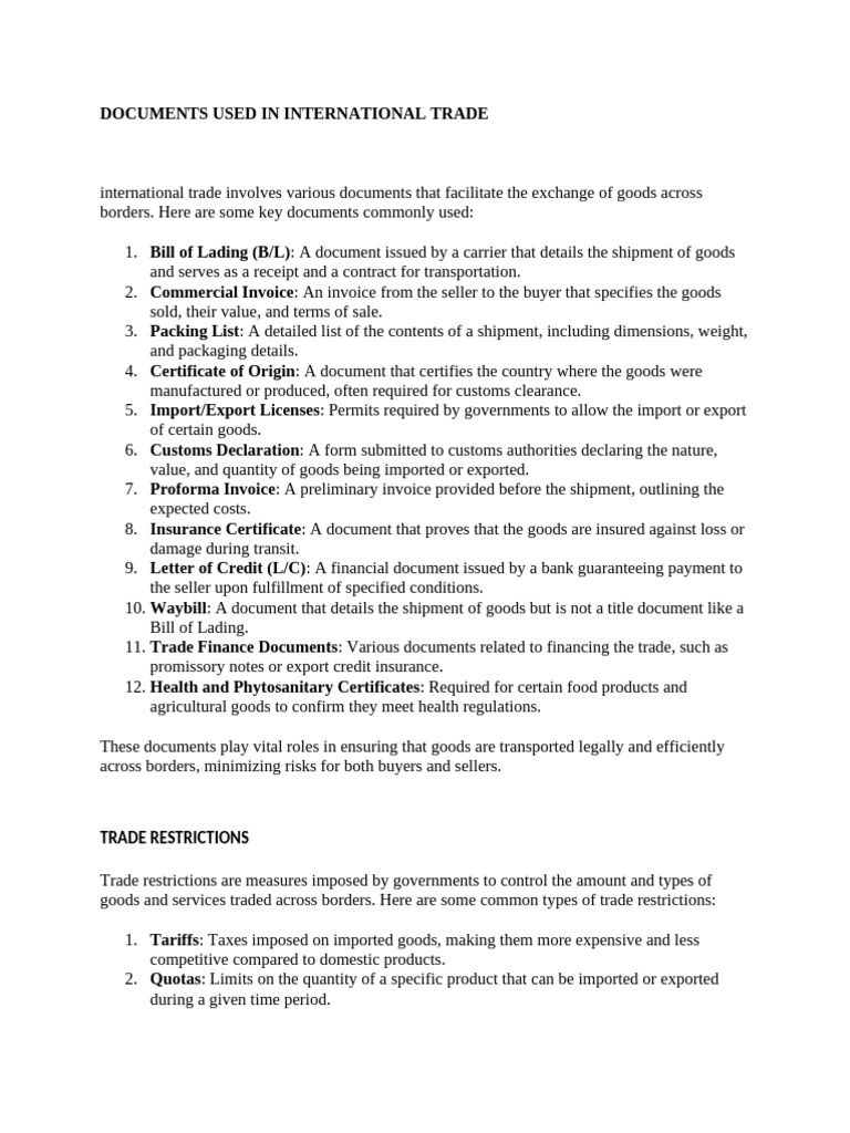 Documents Used in International Trade | PDF