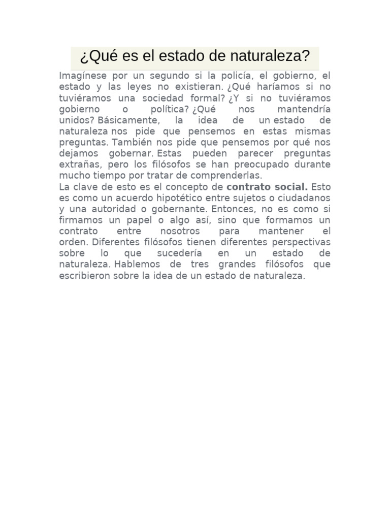 Estado de Naturaleza | PDF | Jean-Jacques Rousseau | Contrato social