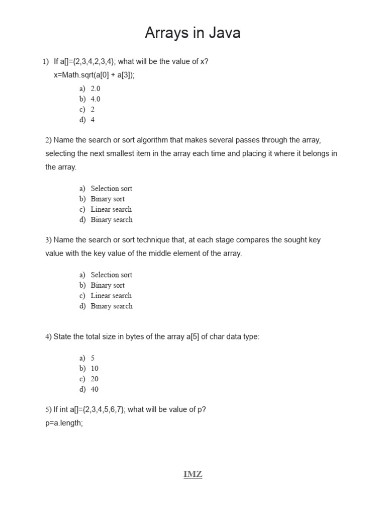 ICSE X Arrays MCQ | PDF