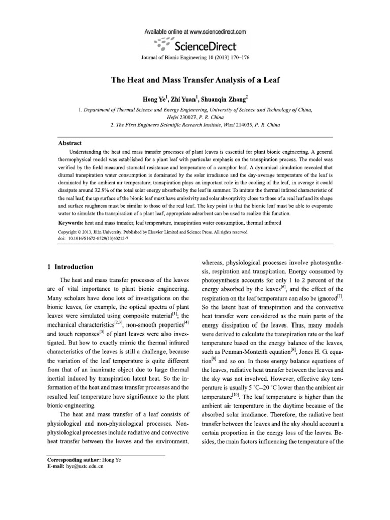 Leaf Heat and Mass Transfer | PDF