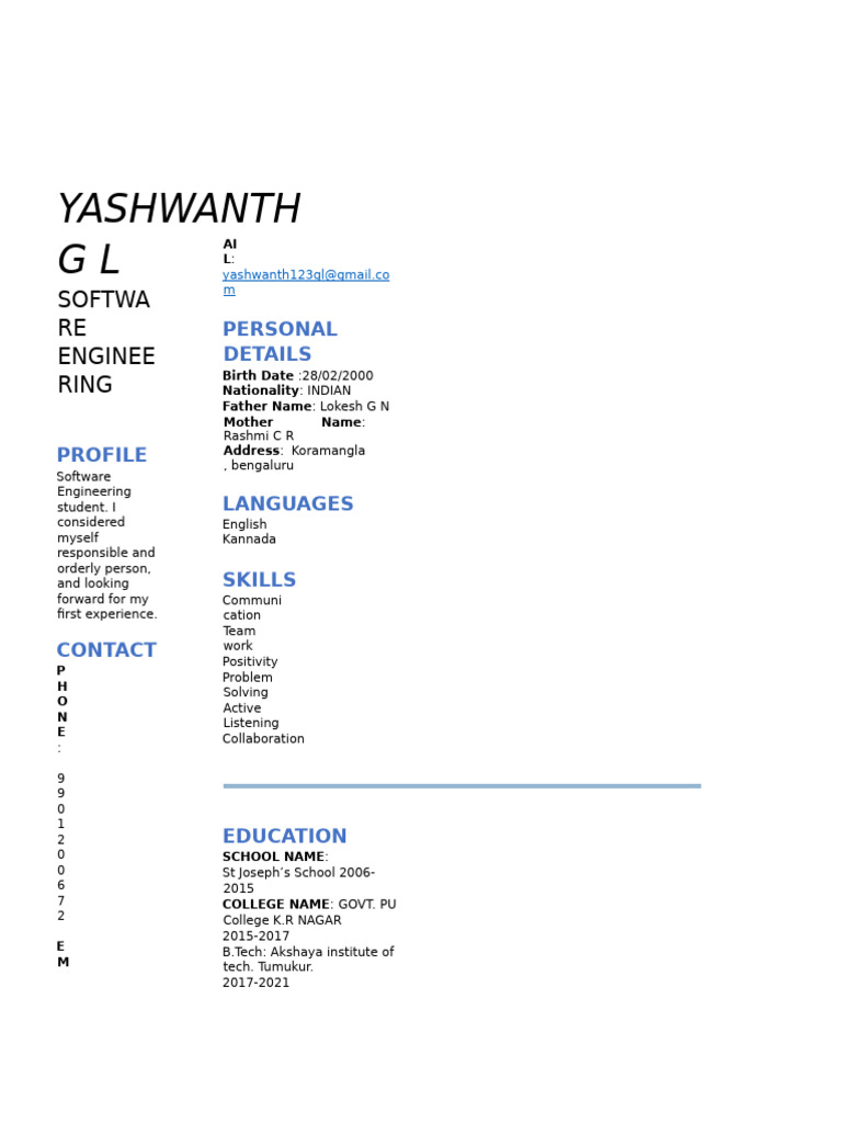 Yashwanth GL | PDF