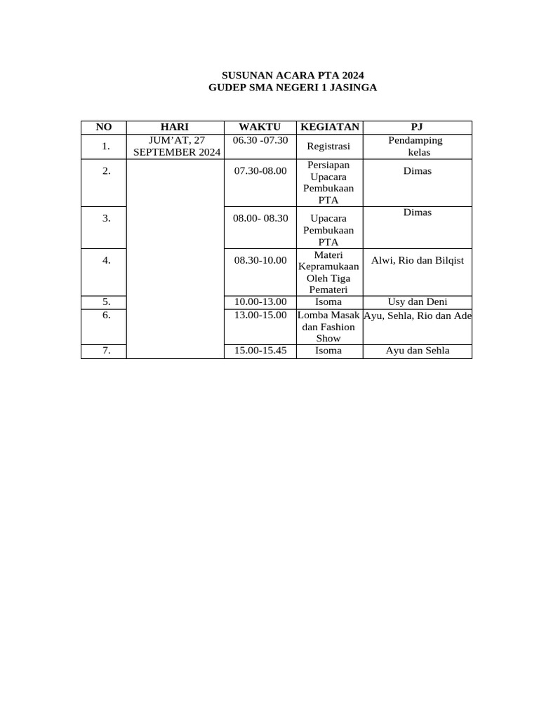 Susunan Acara Pta 2024 | PDF