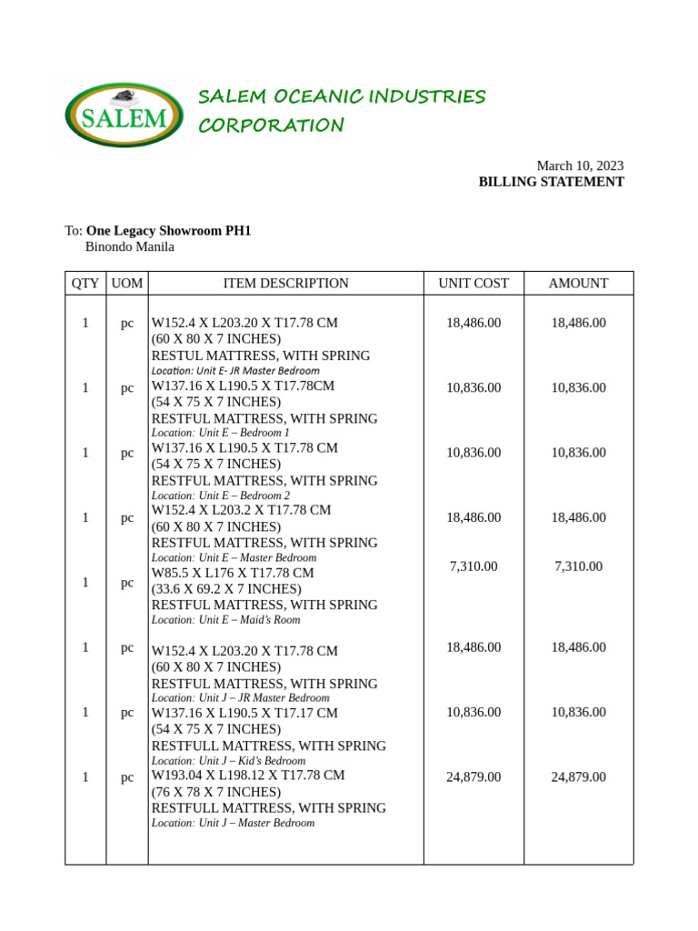 Billing Statement | PDF