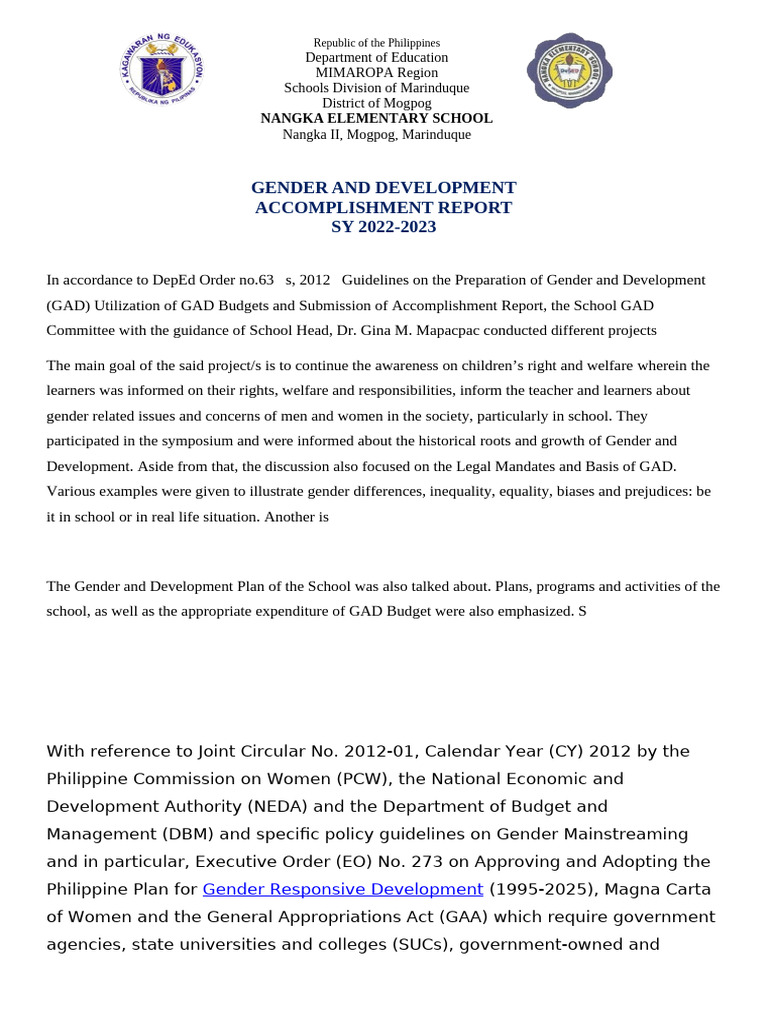 GAD- Accompishment report | PDF