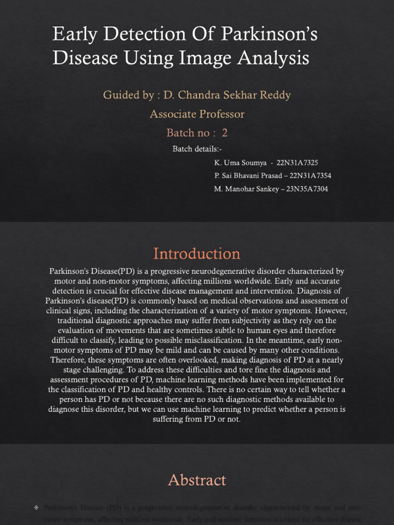 Early Detection of Parkinson's Disease Using Image Analysis | PDF