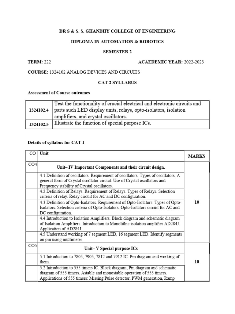 CAT 2 ADC Syllabus and Question Bank | PDF | Electronic Oscillator ...