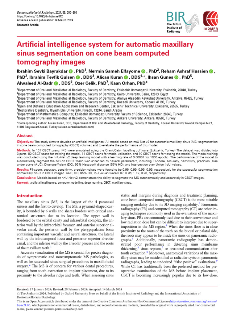 AI第二篇 Artificial intelligence system for automatic maxillary sinus segmentation on cone beam ...