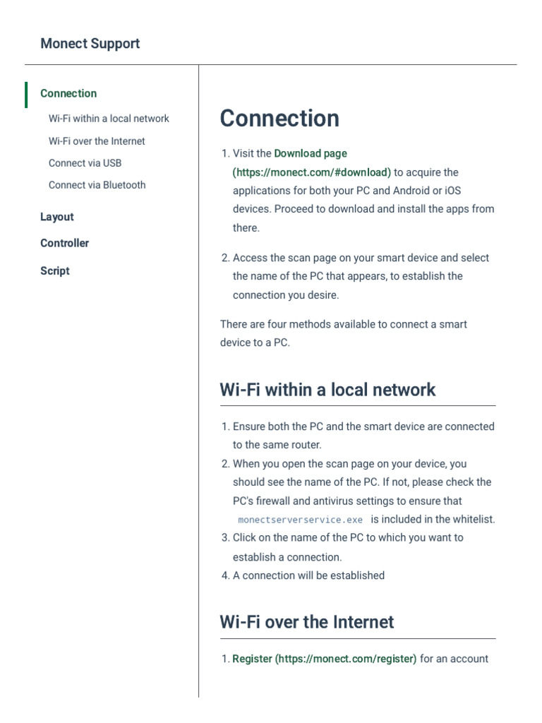 Connecting Monect to PC: Methods Guide | PDF | Bluetooth | Computers