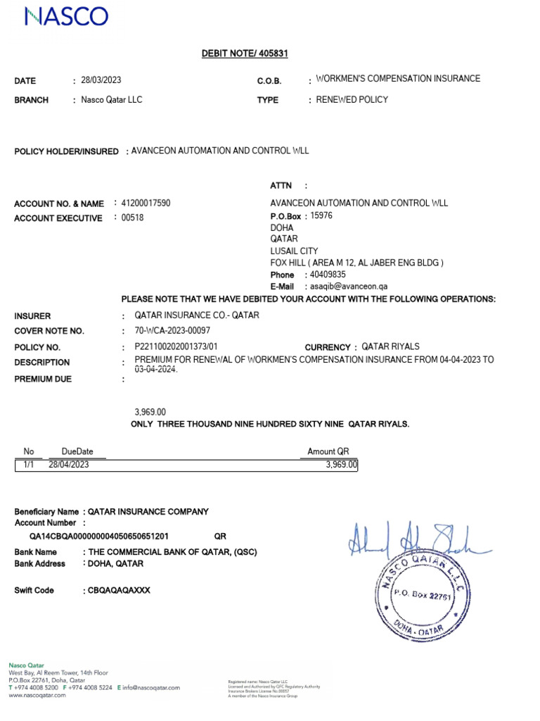 AAC Workmen Insurance 2023-2024 | PDF